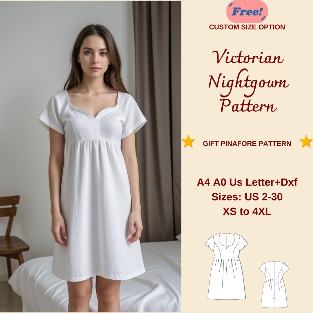 Victorian Nightgown Sewing Pattern: Medieval Chemise, XS-4XL (PDF ...
