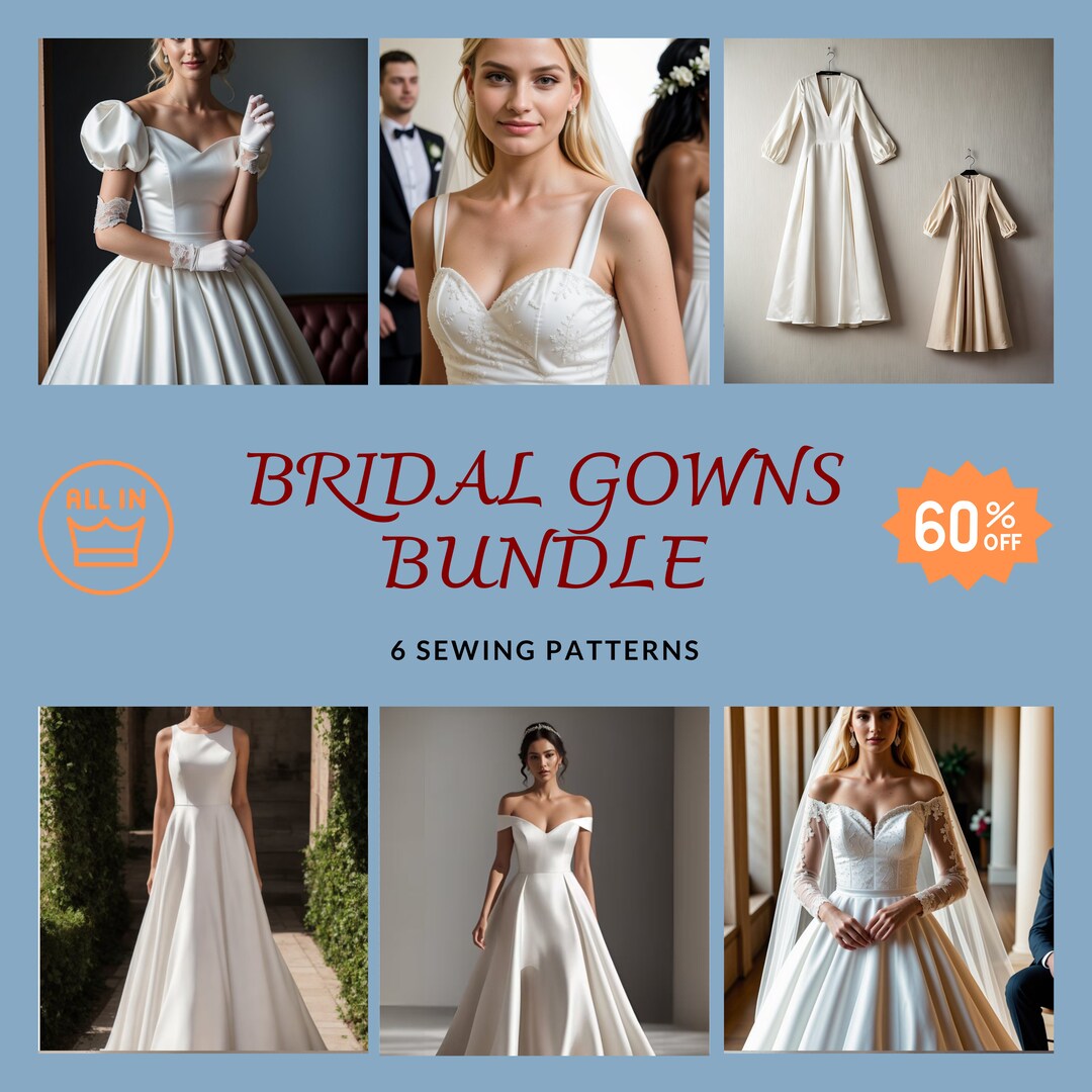 Bridal Gown Sewing Patterns Bundle, Wedding Dress Pattern, Cocktail Dress Pattern, Fairy Dress ...