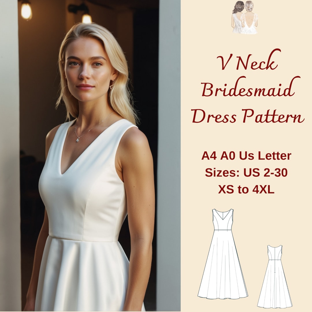 V-neck Maxi Dress Sewing Pattern: Bridesmaid or Prom (XS-4XL) (PDF ...