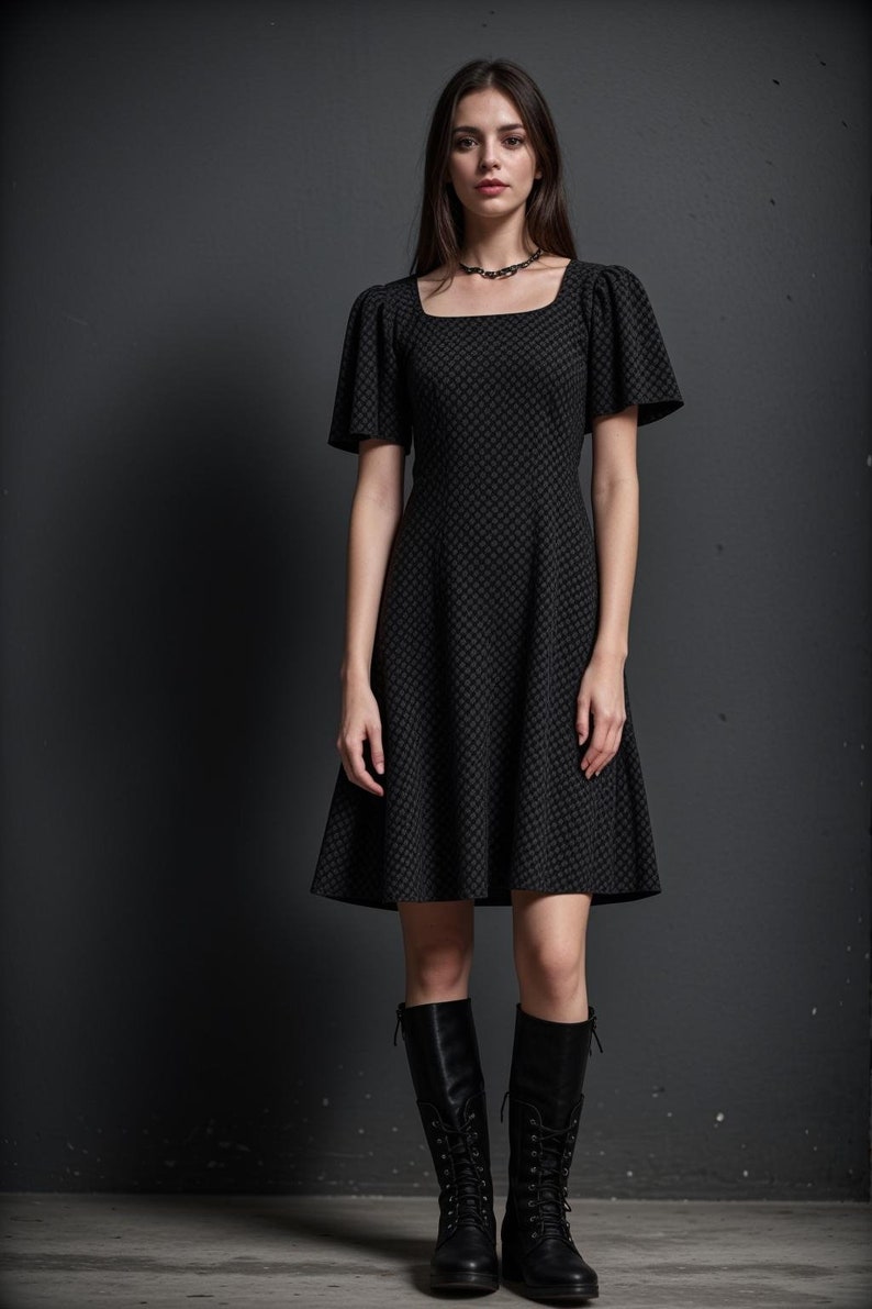 Square Neck Gothic Dress Sewing Pattern, Puff Sleeve (XS-4XL) (digital ...