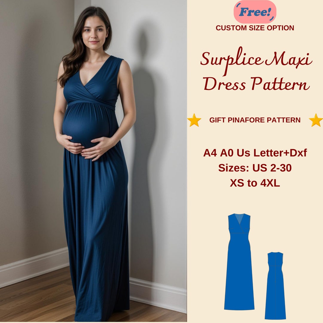 Maternity Gown Sewing Pattern, Surplice Maxi A Line Dress, Drifter Gown Pattern, Maternity ...