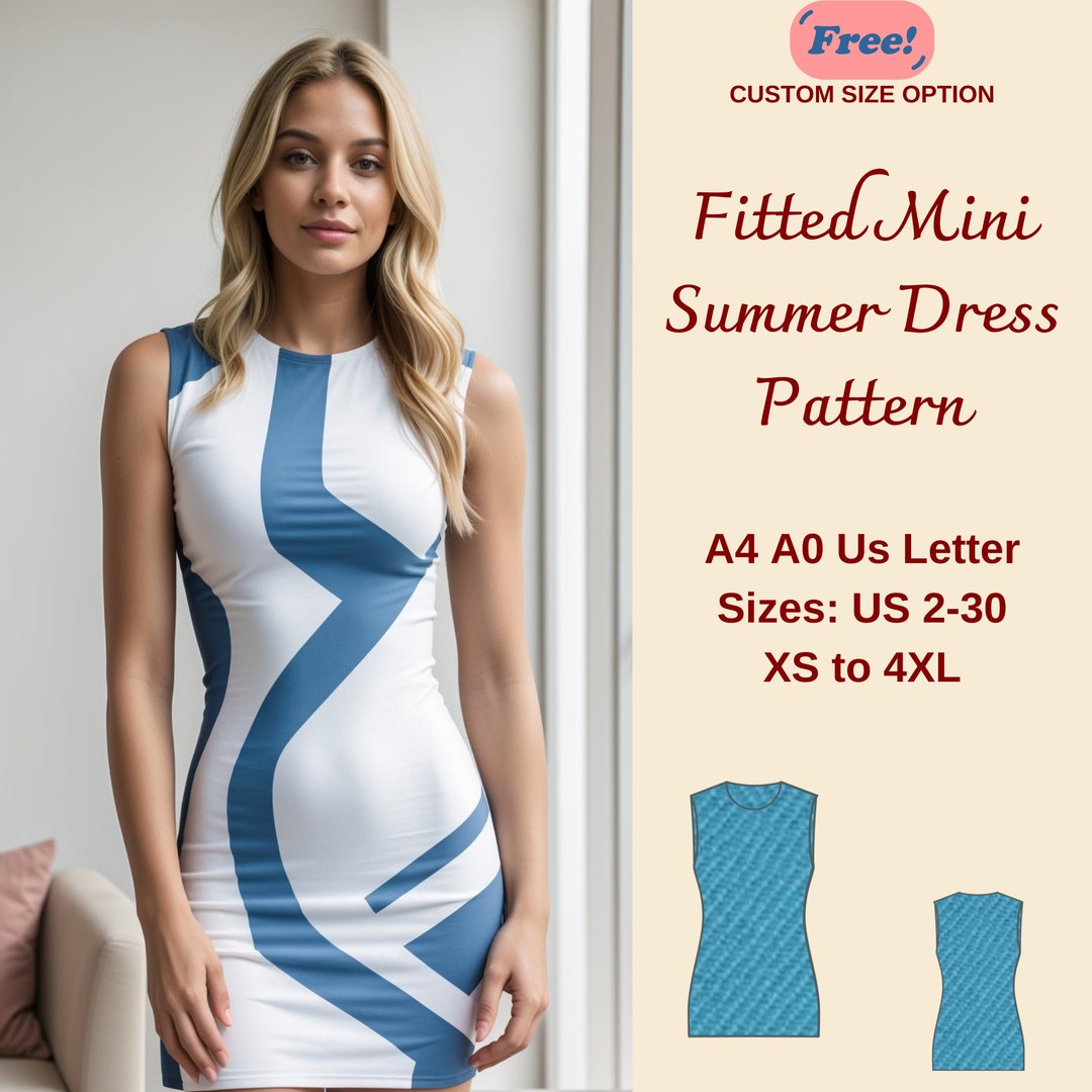 Bodycon Mini Dress Sewing Pattern: Fitted Stretch Design (XS-4XL) (PDF ...
