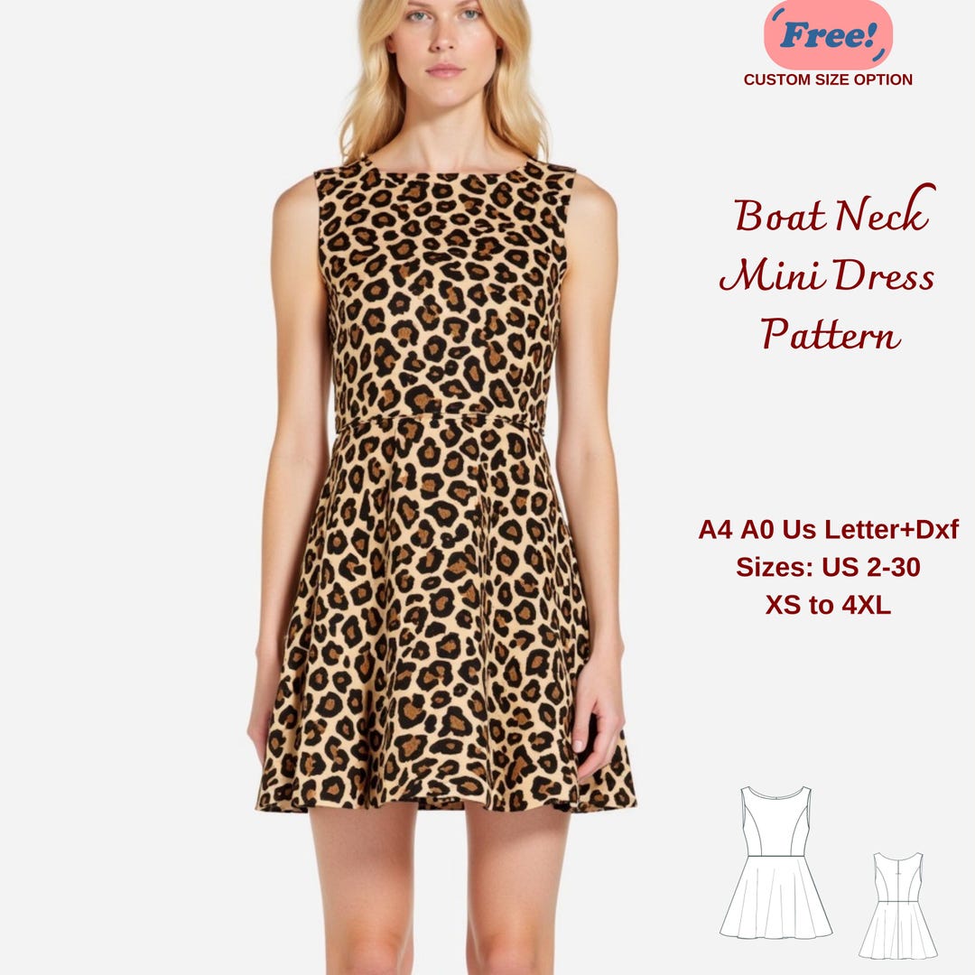 Boat Neck Mini Dress Sewing Pattern, Circle Dress Pattern, Sleeveless ...