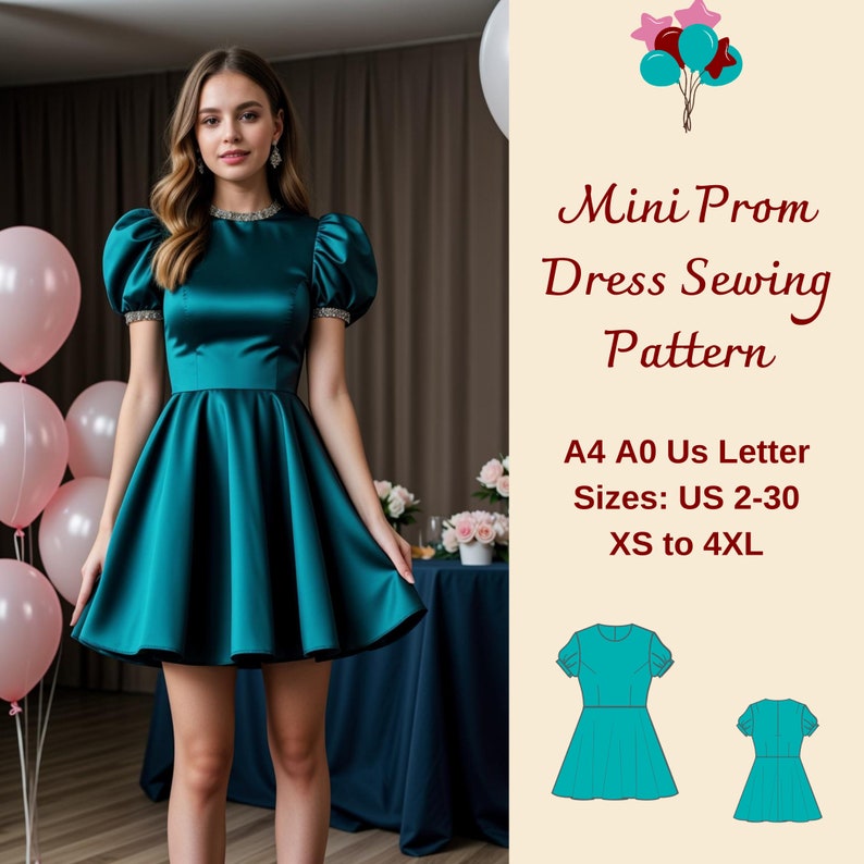 Prom Dress Sewing Pattern, Mini Prom Dress, Cocktail Dress, Homecoming ...