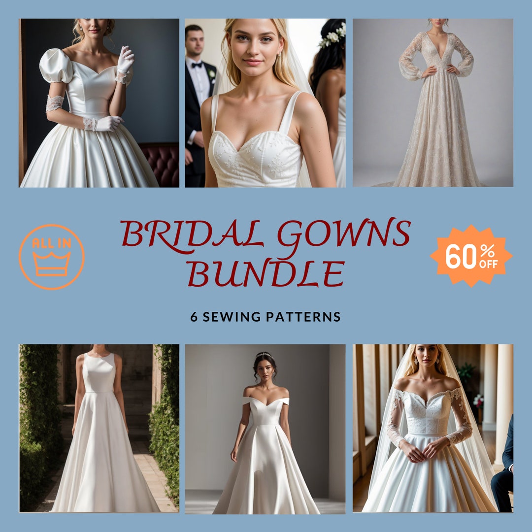Bridal Gown Sewing Patterns Bundle, Wedding Dress Pattern, Cocktail ...