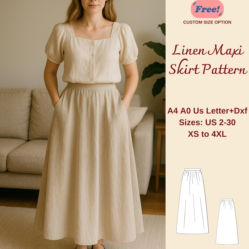 Linen Maxi Skirt Sewing Pattern, Cottagecore Style (PDF Pattern) - Etsy