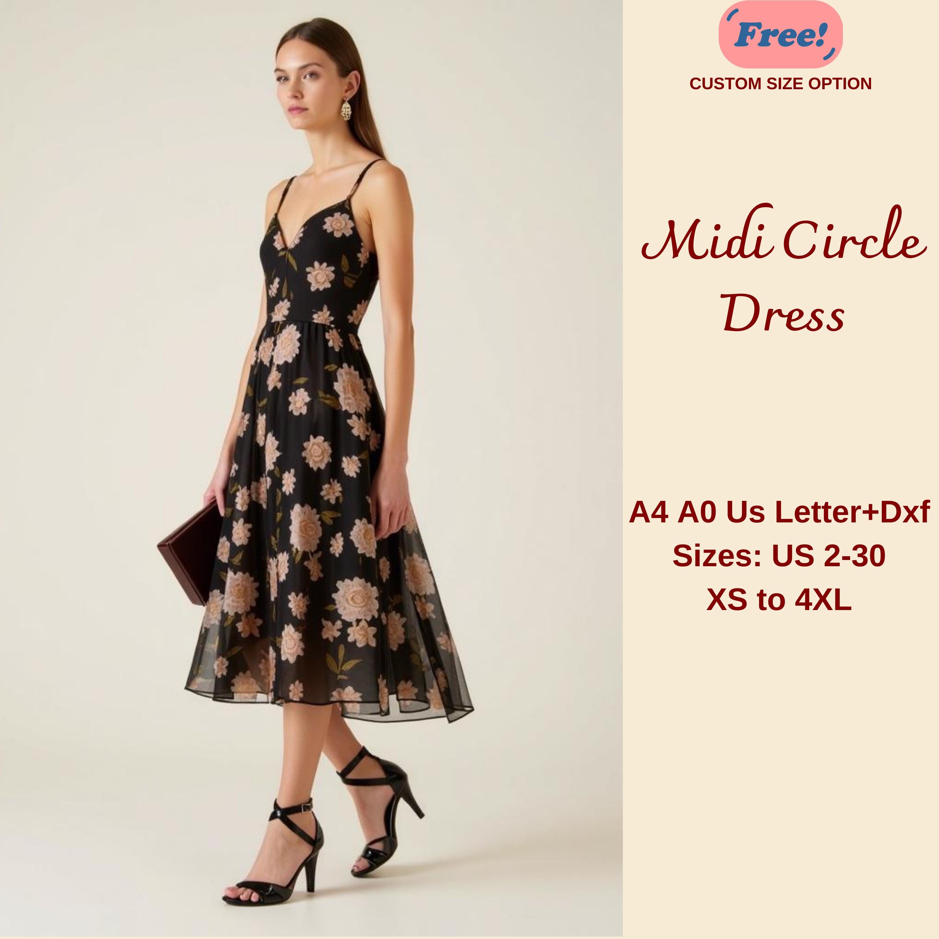 Bella Midi Dress Sewing Pattern: Circle Sundress, Floral Dress, (XS-4XL ...