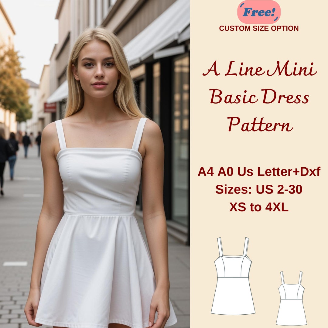 A Line Mini Dress Sewing Pattern, Basic Linen Dress, Casual Dress ...