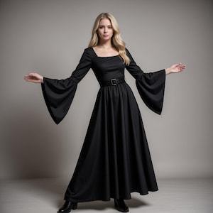 Square Neck Witch Cosplay Dress Sewing Pattern, Vintage Gothic Maxi ...