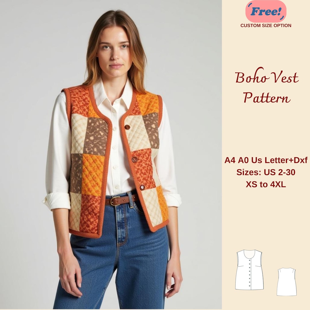 Boho Quilted Vest Sewing Pattern: Patchwork Style (XS-4XL) (PDF Pattern ...