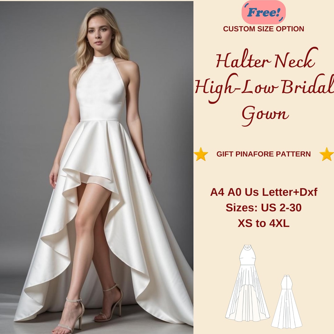 Halter Neck High Low Bridal Gown Sewing Pattern (XS-4XL) (digital ...