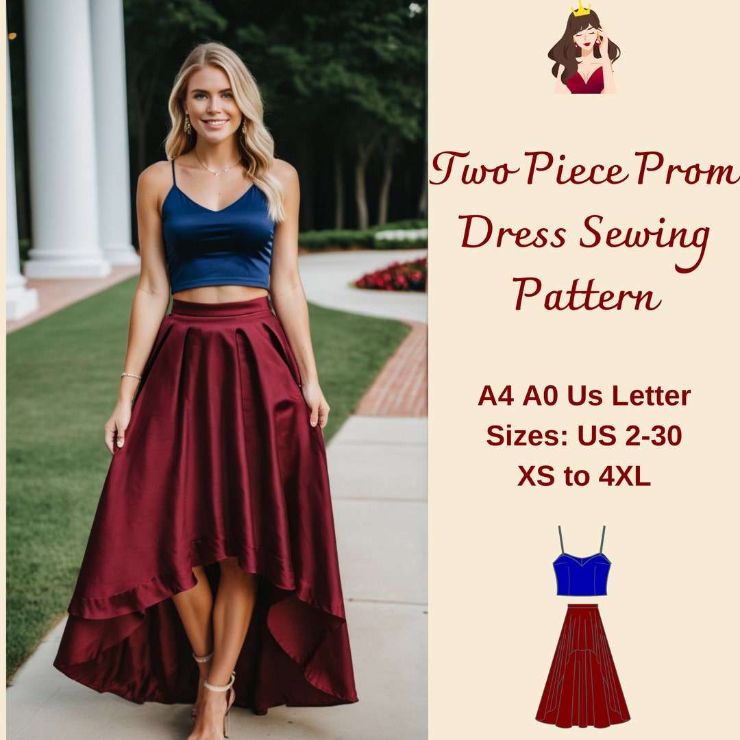 High-low Skirt & Bustier Crop Top Sewing Pattern: Prom Dress (XS-4XL ...
