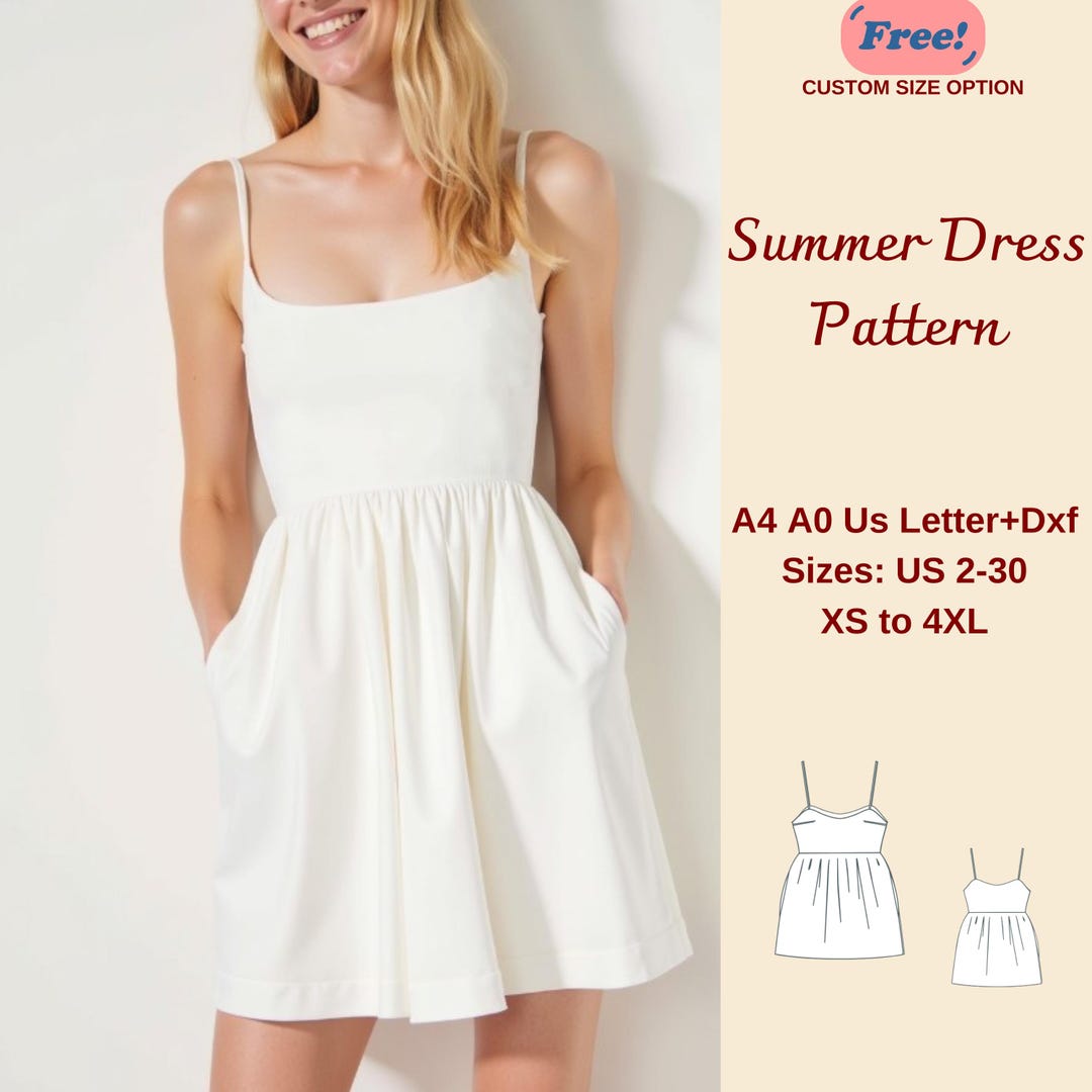 Gathered Mini Sundress Sewing Pattern: Milkmaid Linen Dress (A4 A0 US ...