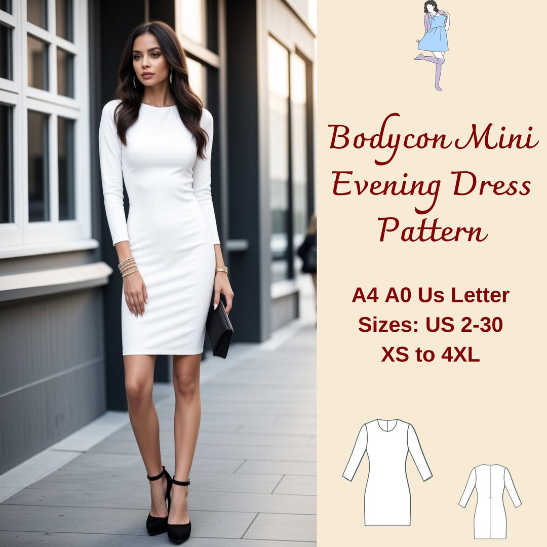 Bodycon Mini Formal Dress Sewing Pattern, Evening Dress, Formal ...