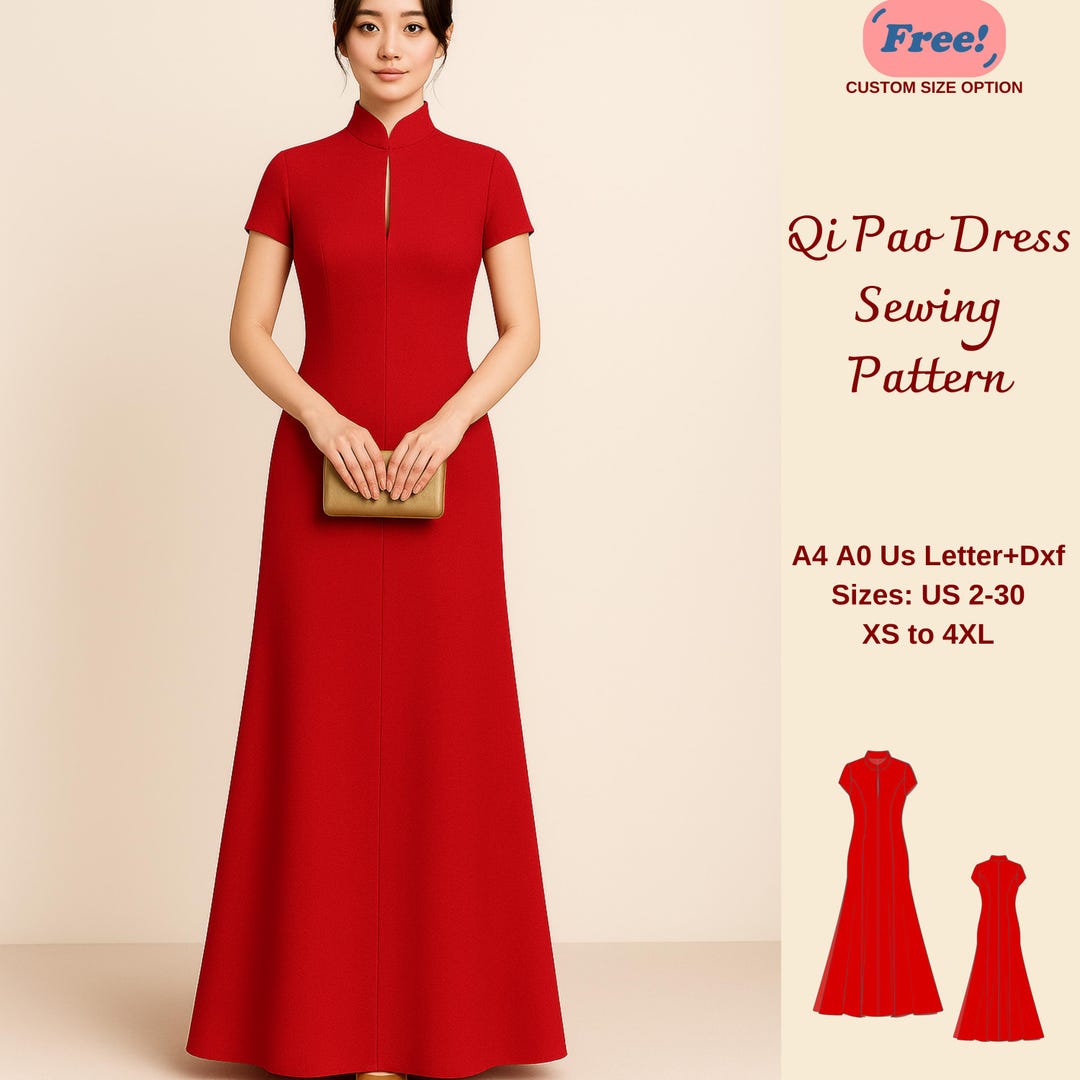 Qi Pao Dress Sewing Pattern, Cheongsam Dress, Chinese Traditional Dress, Qi Pao Evening Dress ...