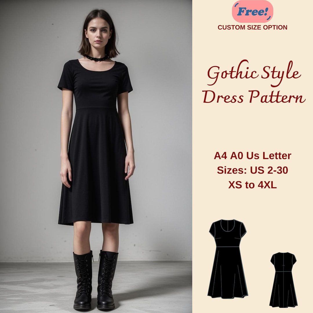 Gothic Style Summer Dress Sewing Pattern, Scoop Neck Dress, Witch Dress ...
