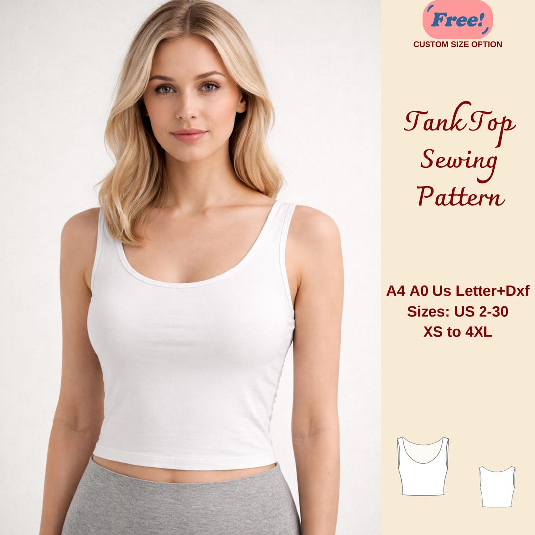 Women's Tank Top Sewing Pattern, Scoop Neck Basic Singlet (PDF Download ...