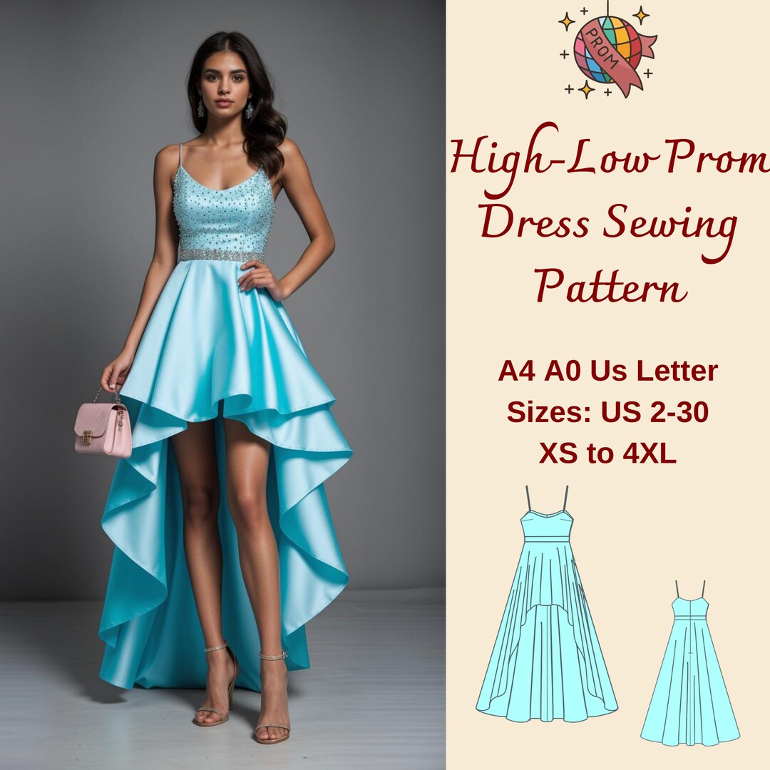 High-low Dress Sewing Pattern: Prom, Homecoming, Cocktail (XS-4XL) (PDF ...