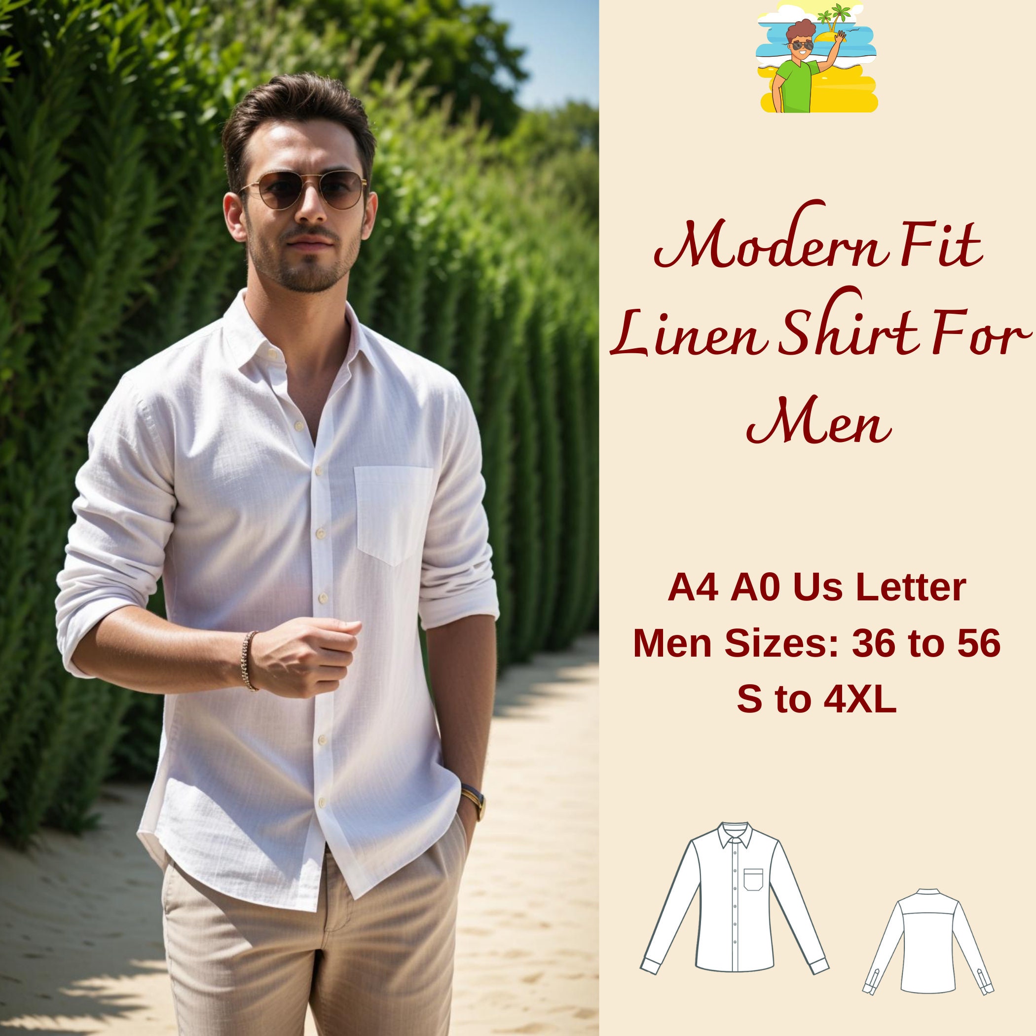 Modern Fit Linen Shirt Sewing Pattern, Shirt Pattern for Men, Button up ...