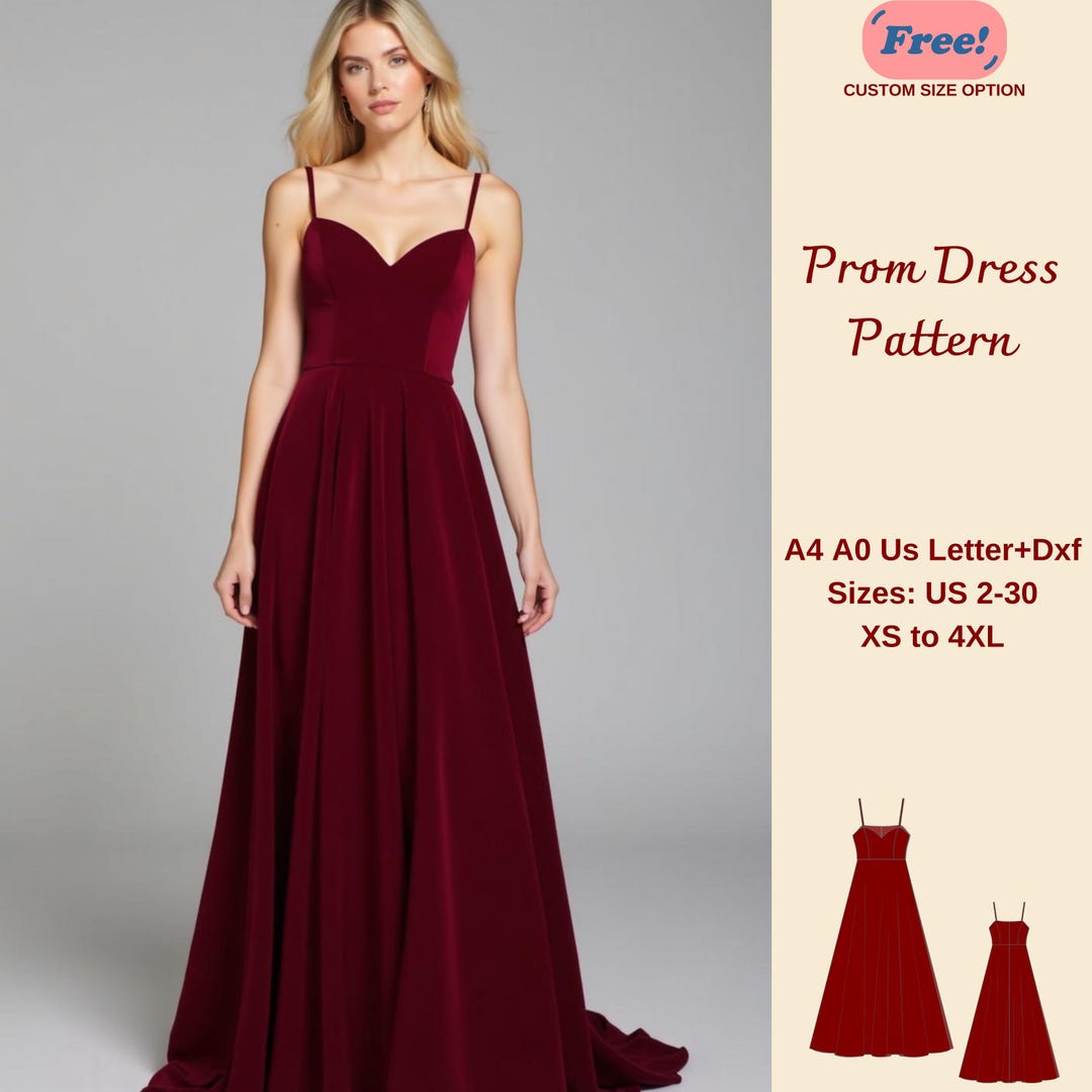 V Neck Maxi Dress Sewing Pattern: Prom, Evening Gown (XS-4XL) (digital ...
