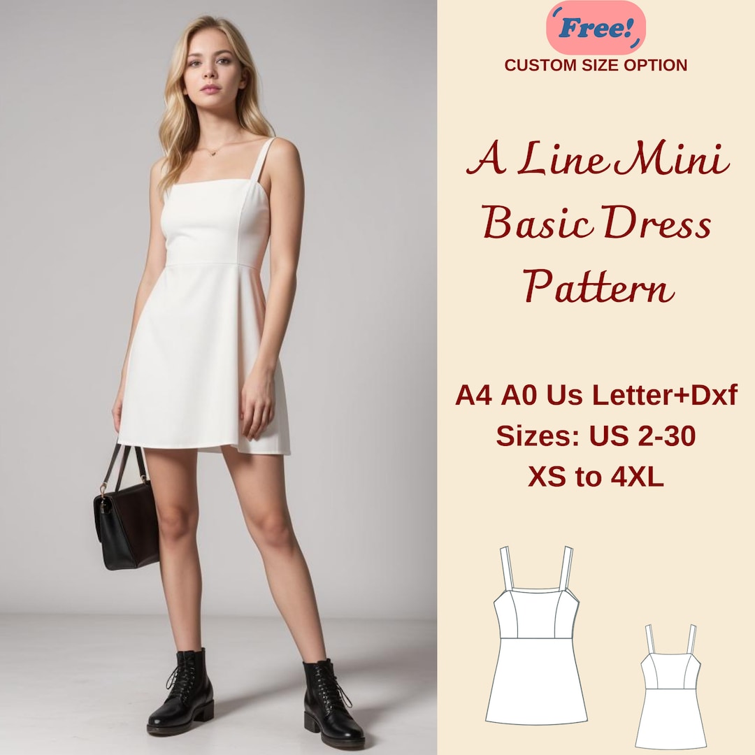 A Line Mini Dress Sewing Pattern, Basic Linen Dress, Casual Dress ...