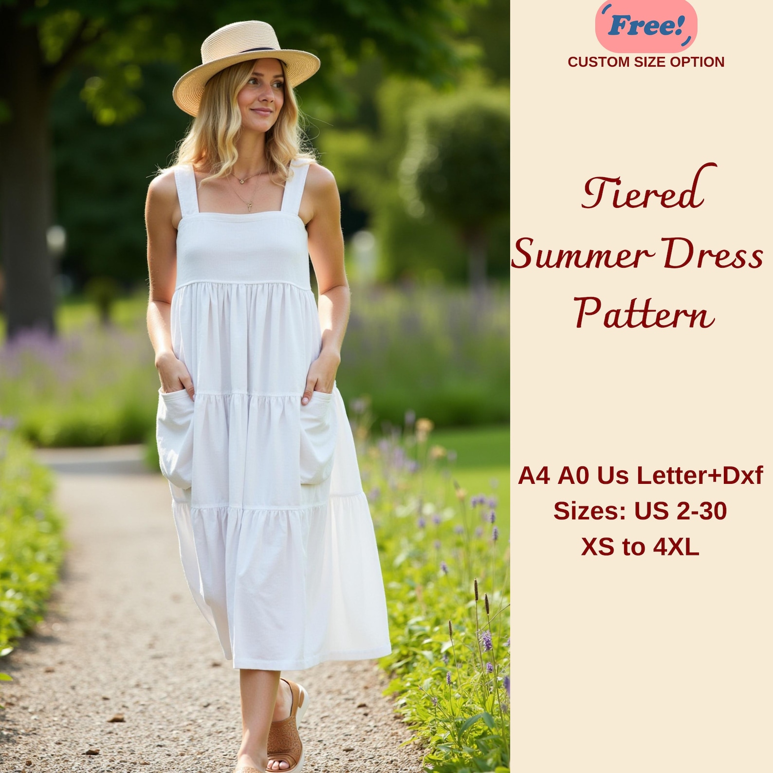 Tiered Midi Dress Sewing Pattern: Linen Sundress, XS-4XL (PDF Pattern ...