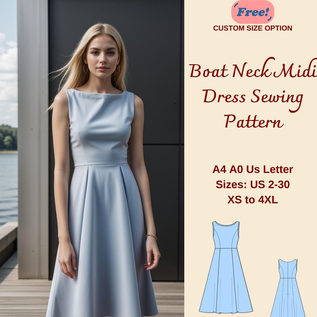 Sleeveless O-neck Dress Sewing Pattern, Easy Dress PDF Pattern, Boat ...
