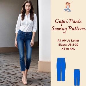 Capri Pants Sewing Pattern: Slim Fit Jeans (A4 A0 XS-4XL) (PDF Pattern) - Etsy