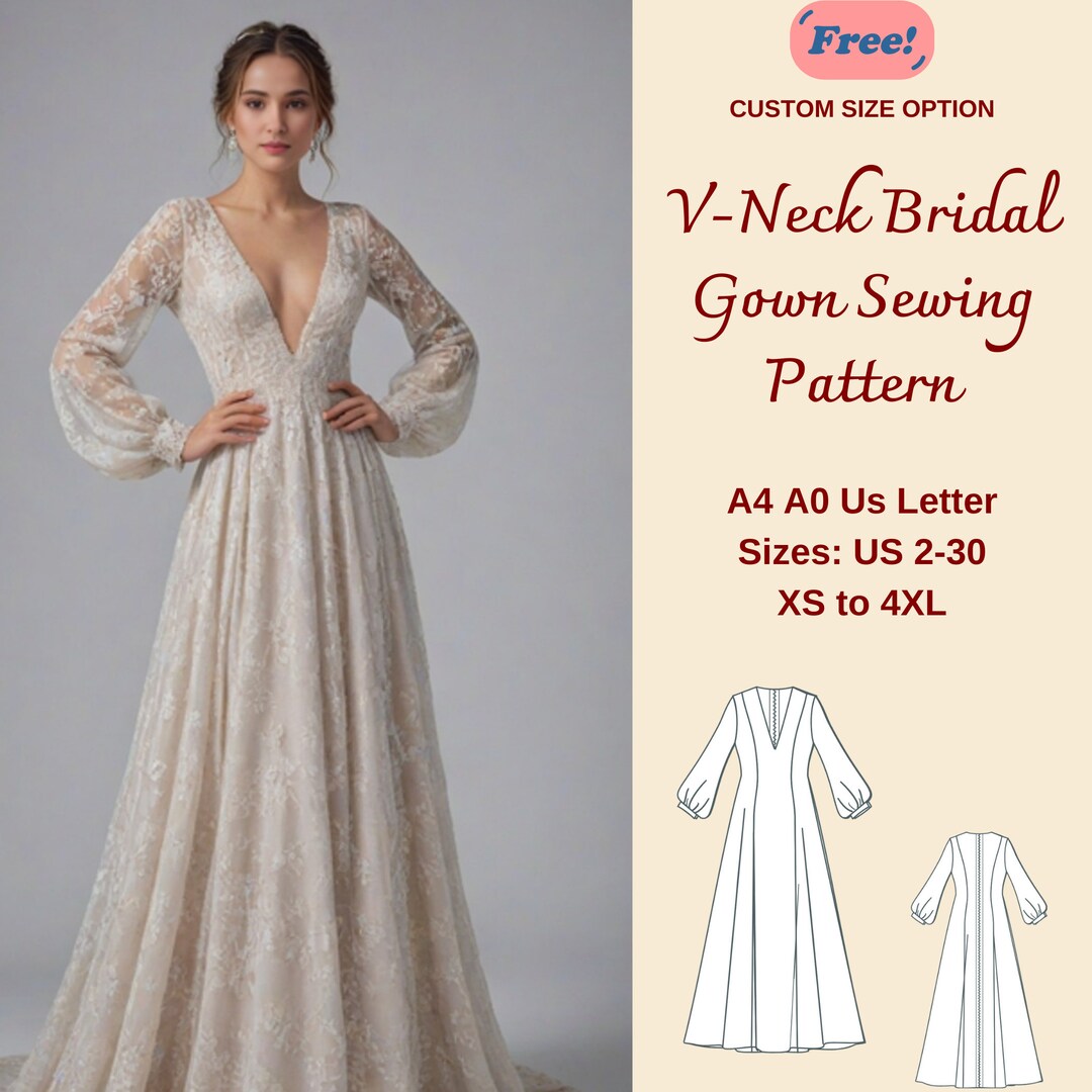 Bridal Gown Sewing Pattern, V Neck Bridal Gown, Cocktail Dress Pattern, Fairy Dress Pattern ...