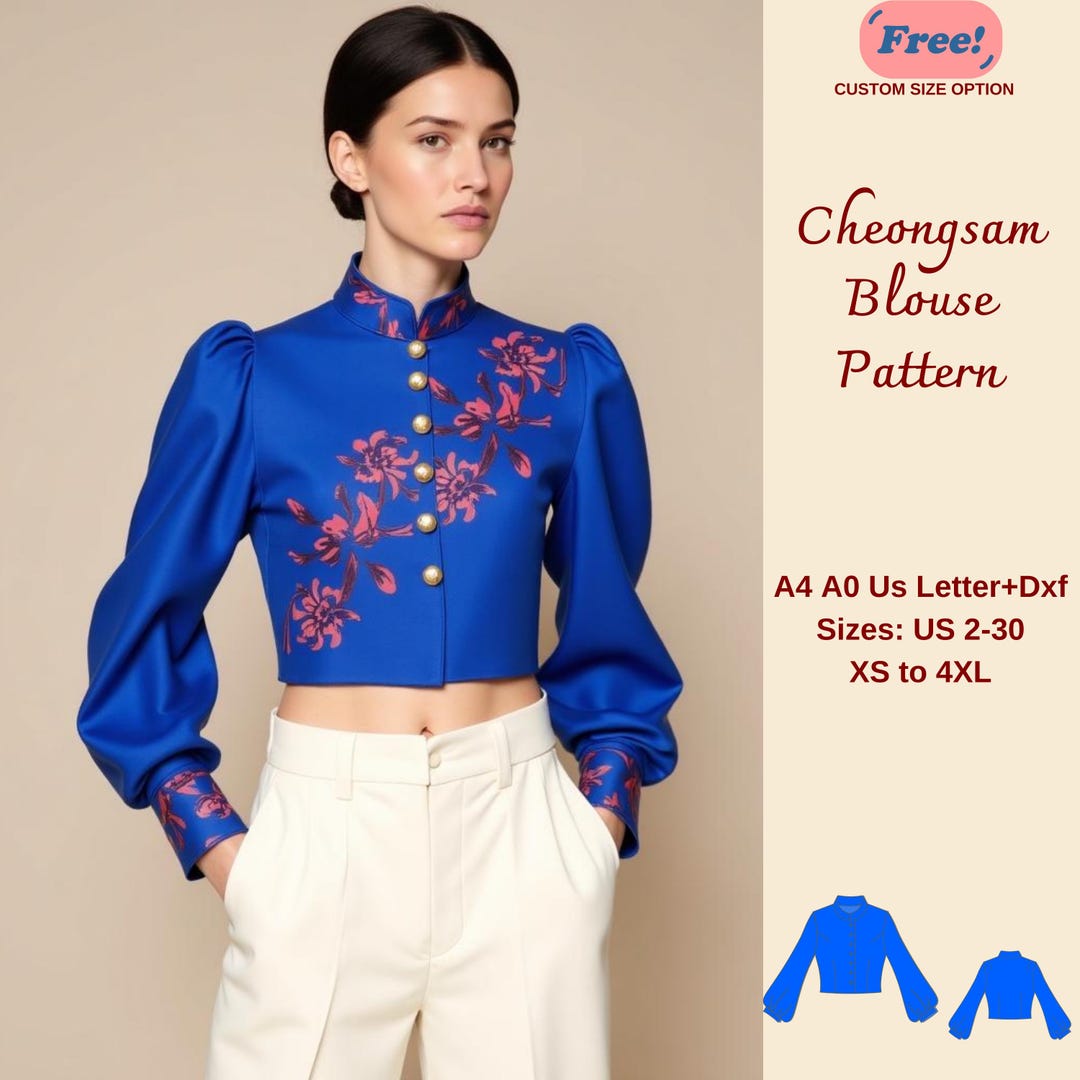 Mandarin Neck Blouse Sewing Pattern, Cheongsam Blouse Pattern, Mandarin ...