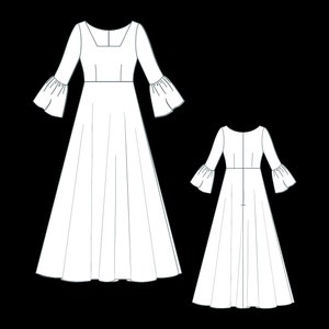 Square Neck Witch Cosplay Dress Sewing Pattern, Vintage Gothic Maxi ...