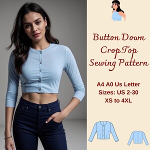 Button Down Crop Top Sewing Pattern: XS-4XL (PDF Pattern) - Etsy