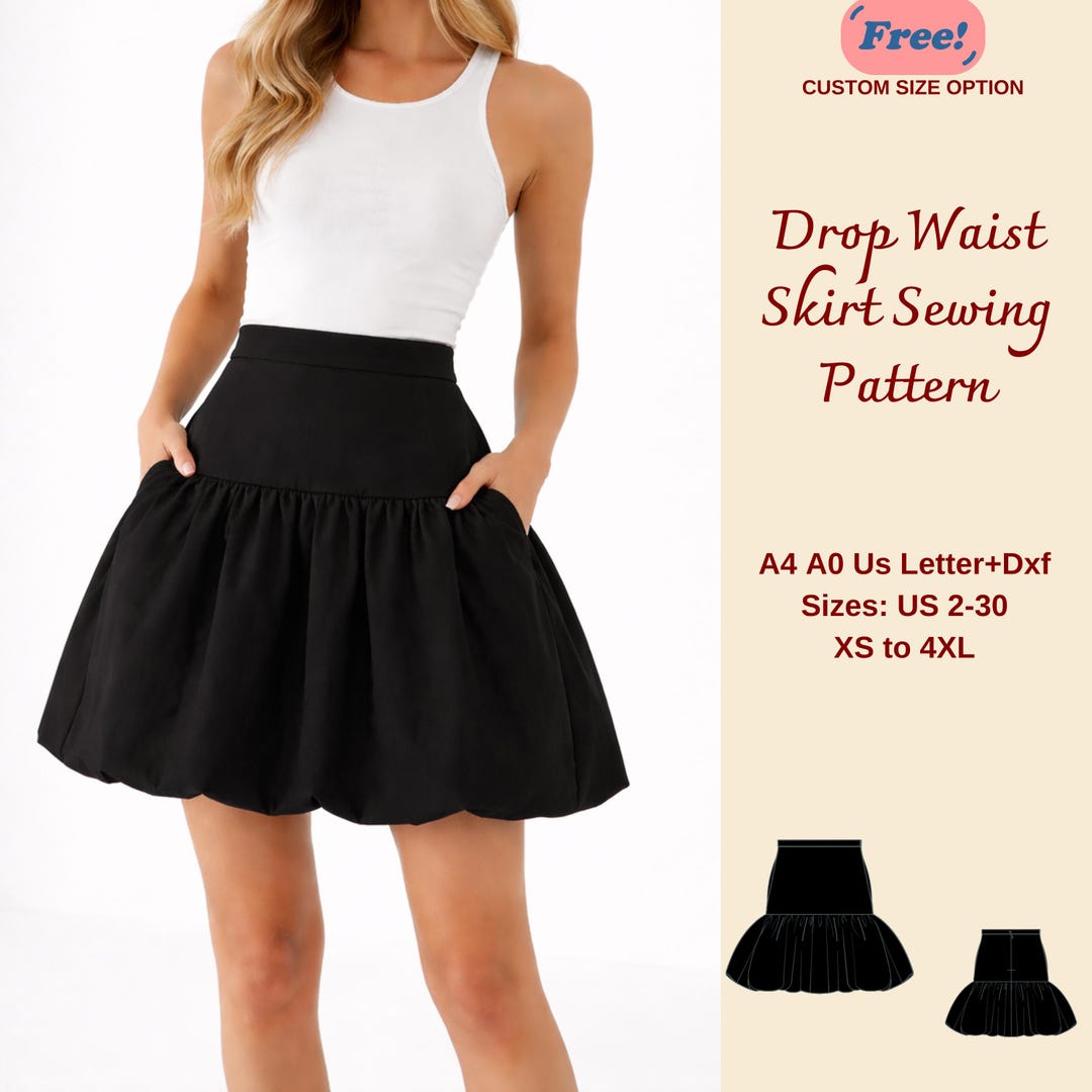 Drop Waist Bubble Skirt Sewing Pattern, Balloon Mini Skirt PDF (sizes ...