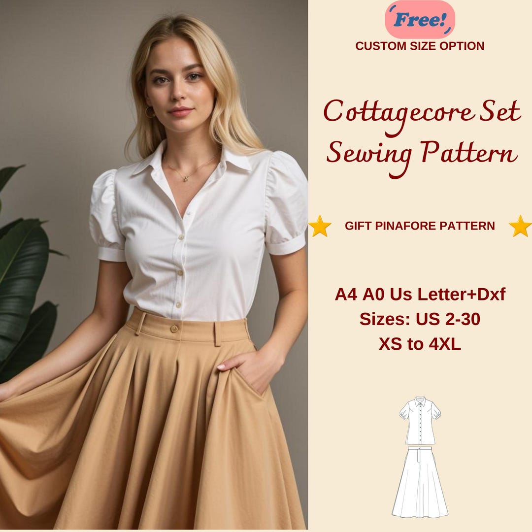 Cottagecore Dress Set Sewing Pattern, Cottagecore Midi Skirt, Relaxed ...