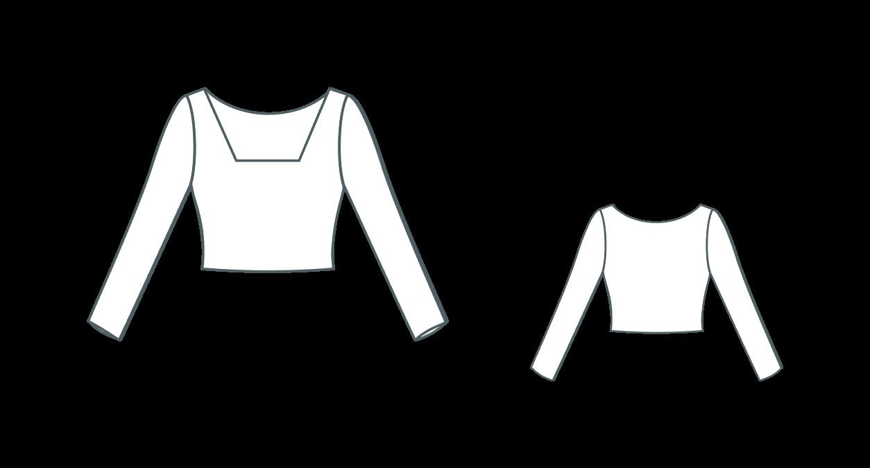 Square Neck Crop Top Sewing Pattern, Simple Crop Top, Long Sleeve Crop ...