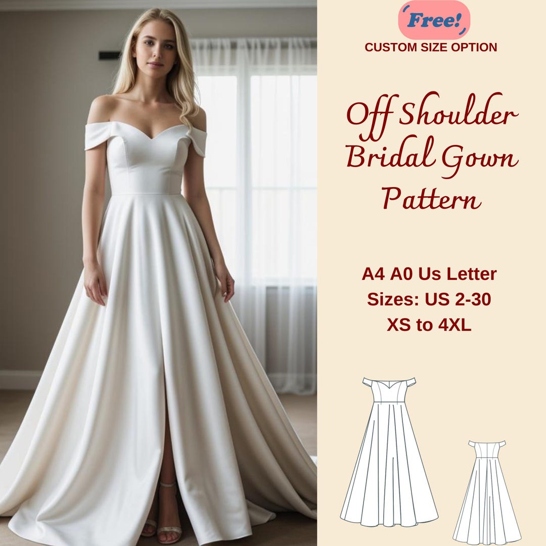 Off Shoulder Bridal Gown Sewing Pattern, Heart Neck Bridal Gown ...