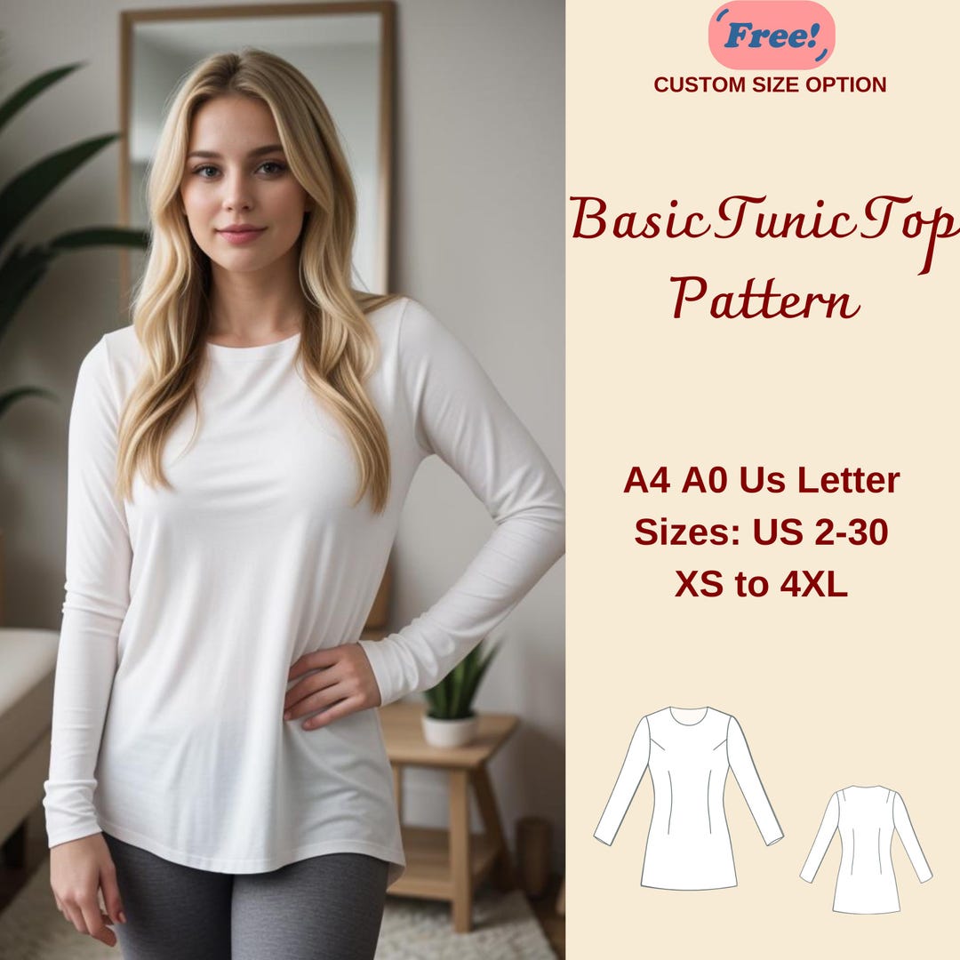 Basic Tunic Top Sewing Pattern: Round Neck, XS-4XL (PDF Pattern) - Etsy