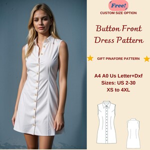Simple Button Front Dress Sewing Pattern, A Line Summer Dress Pattern ...