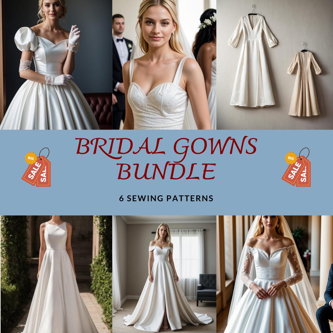 Bridal Gown Sewing Patterns Bundle, Wedding Dress Pattern, Cocktail ...