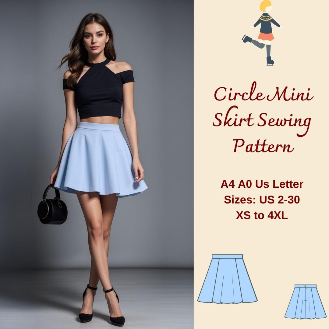Circle Mini Skirt Sewing Pattern, Circle Skirt, Skater Skirt, Women's ...