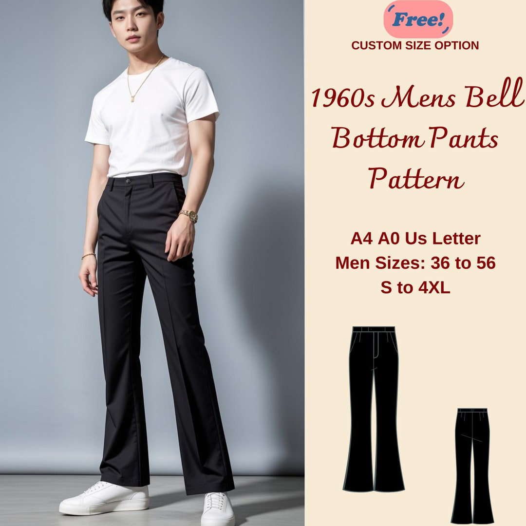 Mens Flare Pants Sewing Pattern, 1960s Mens Bell Bottom Pants, Disco ...