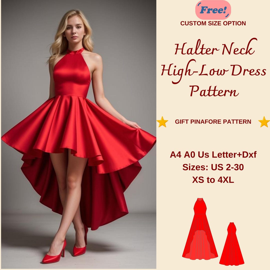 Halter Neck Hi-low Dress Sewing Pattern: XS-4XL (digital Download) - Etsy
