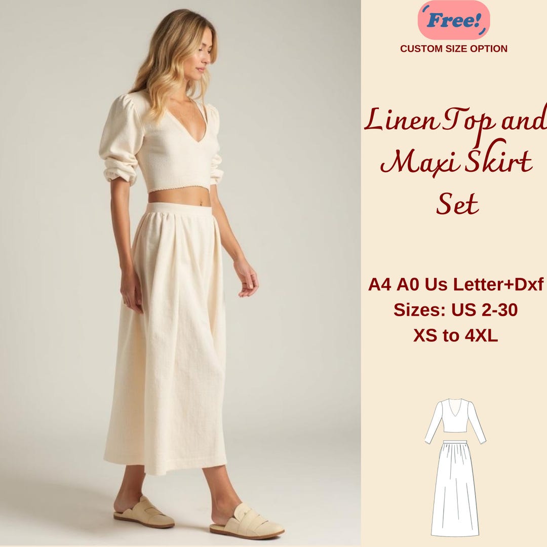 Linen Top and Maxi Skirt Set Sewing Pattern, XS-4XL (PDF Pattern) - Etsy