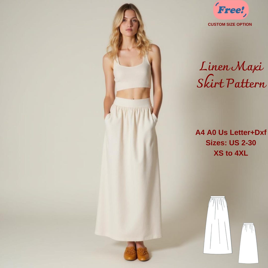 Linen Gathered Maxi Skirt Sewing Pattern: XS-4XL (PDF) - Etsy