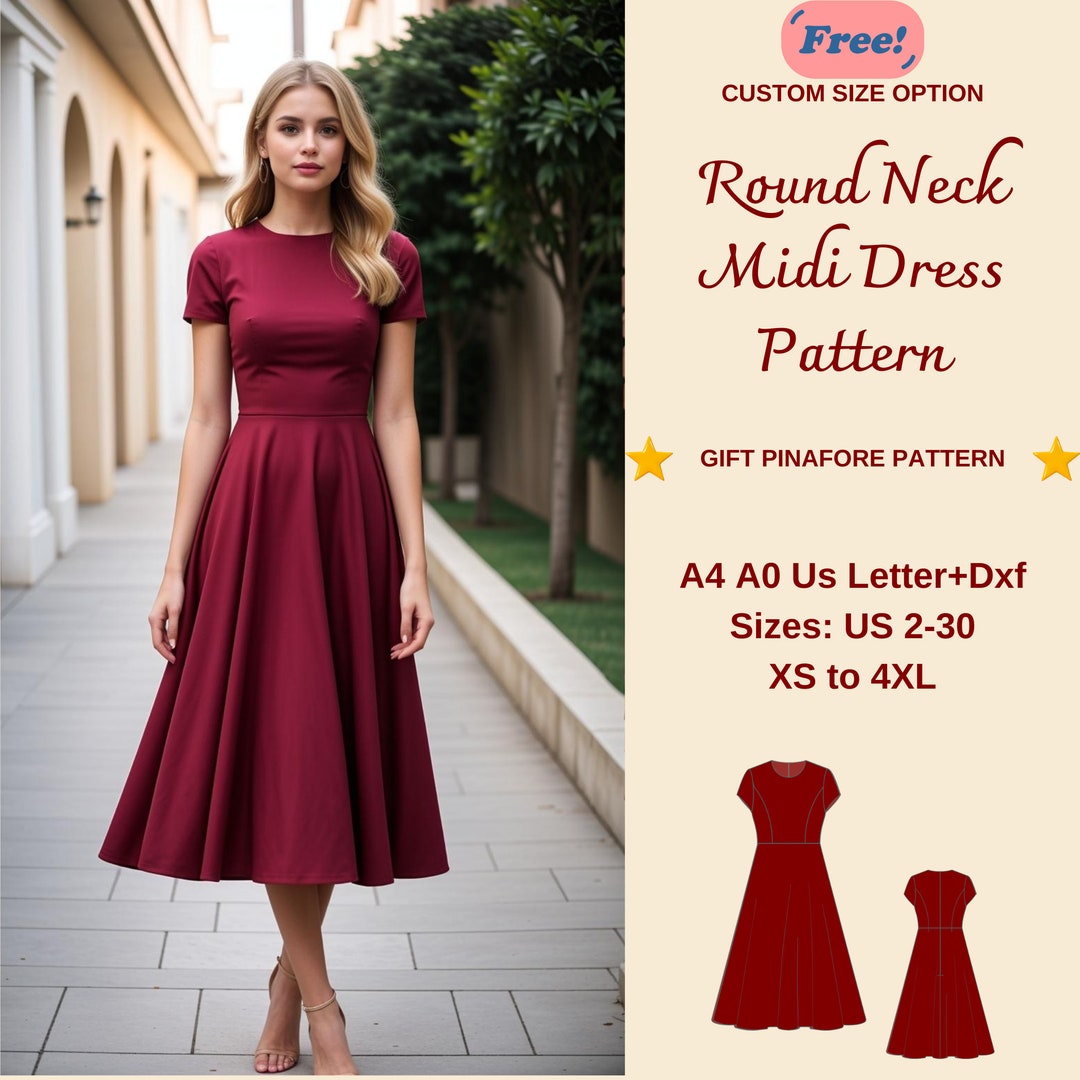 Round Neck Midi Summer Dress Sewing Pattern, Easy Dress Pattern ...