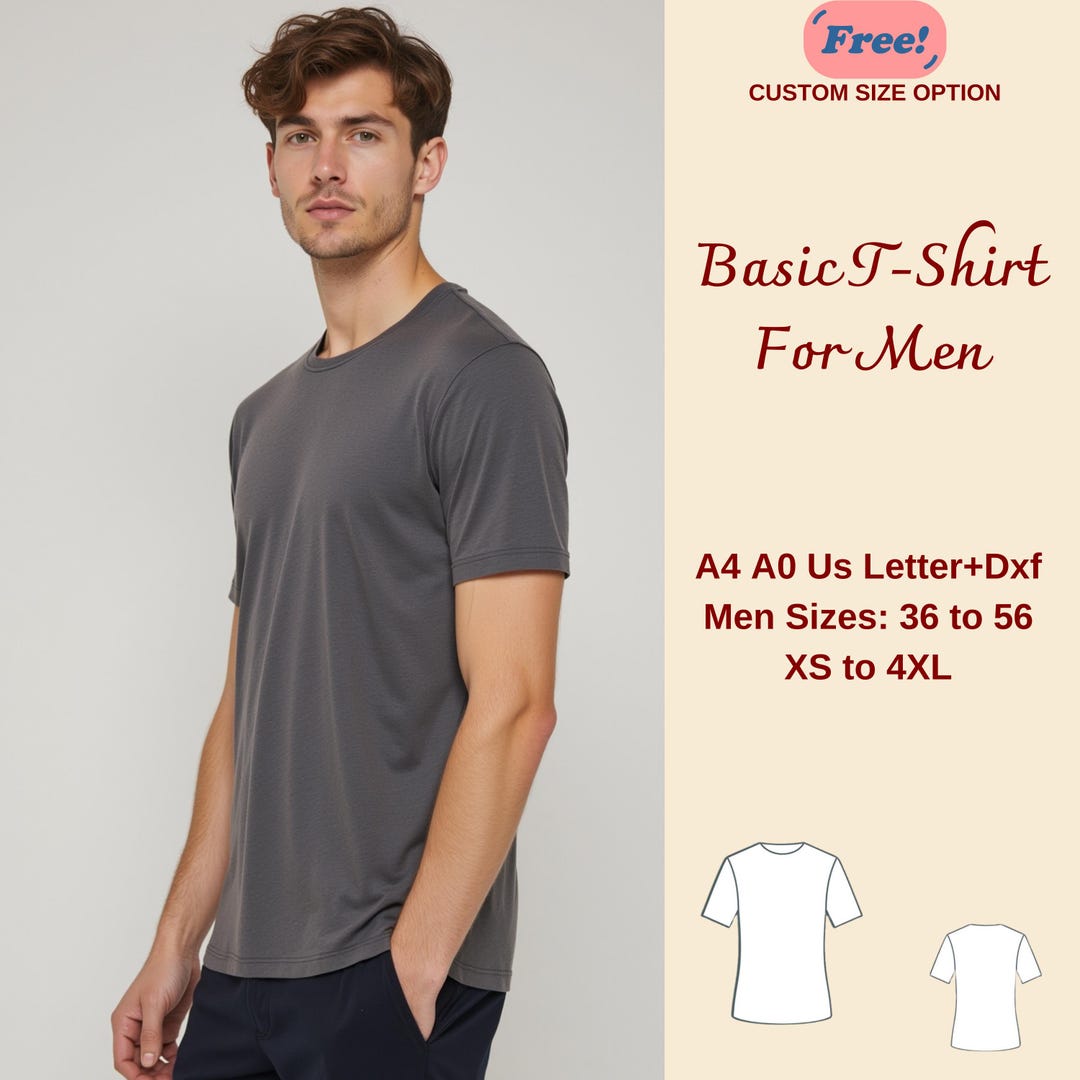 Men's Basic T-shirt Sewing Pattern, T-shirt Pattern for Men, T-shirt ...