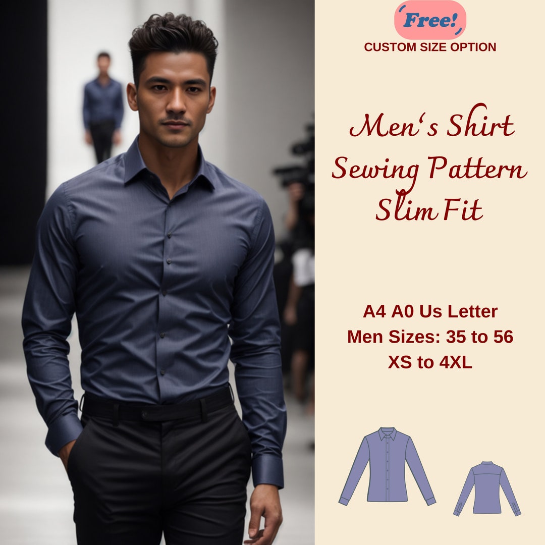 Slim Fit Men's Shirt Sewing Pattern, Shirt Pattern for Men, Button up ...