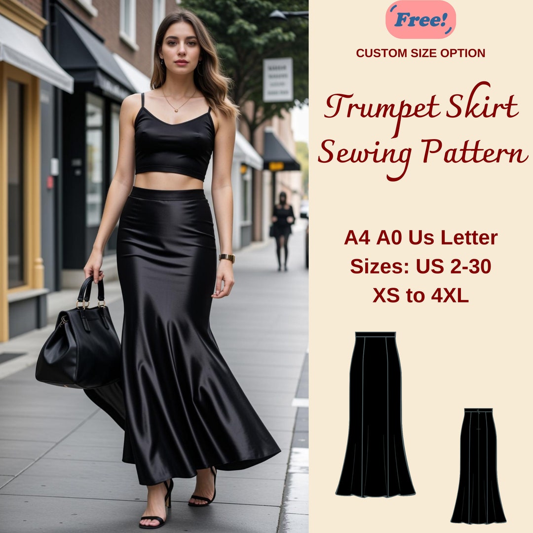 Satin Maxi Trumpet Skirt Sewing Pattern: Elastic Waist, XS-4XL (PDF ...