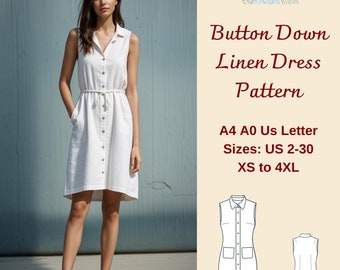 Button Down Dress Sewing Pattern, Cottagecore Dress Sewing Pattern ...