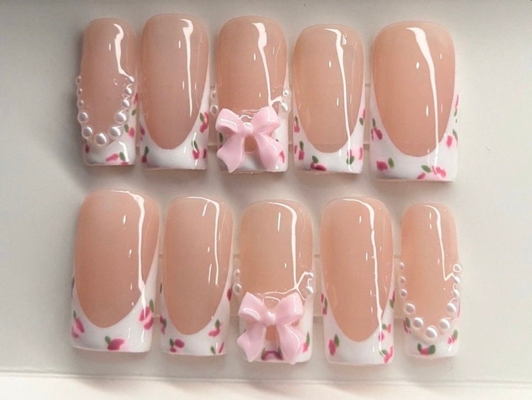 Coquette French Tip Press Ons | Pink Coquette Press Ons - Etsy